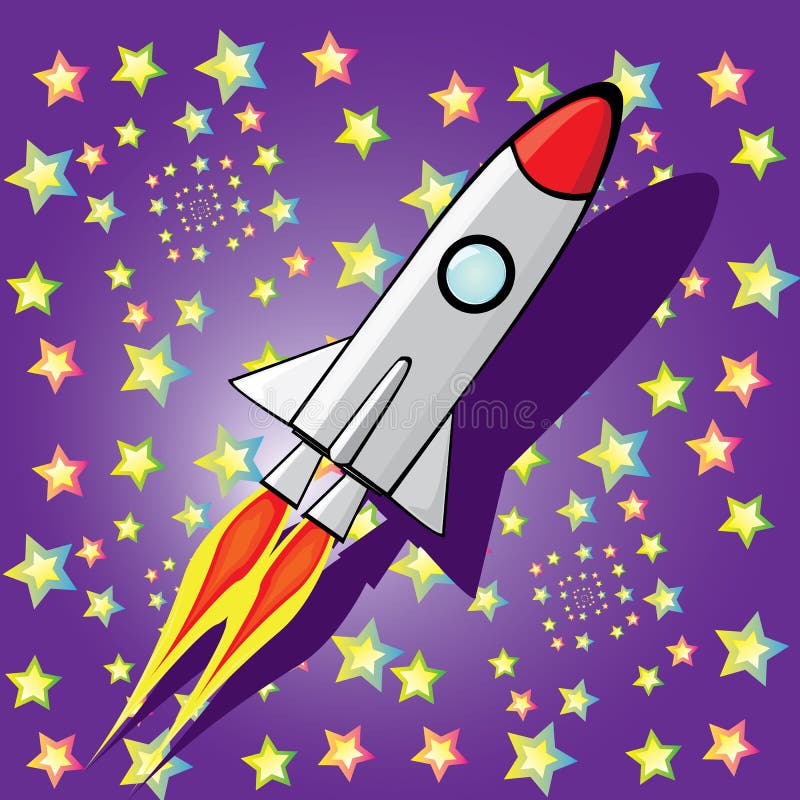 Vector Retro Rocket Ship Space in the Sky. Stock Vector - Illustration ...