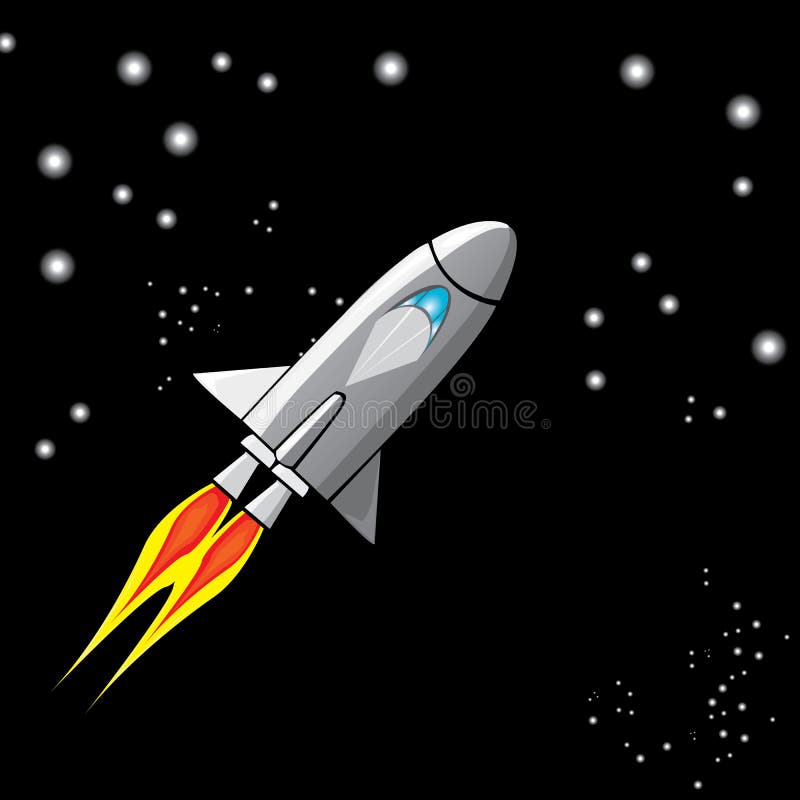 Vector Retro Rocket Ship Space in the Sky. Stock Vector - Illustration ...