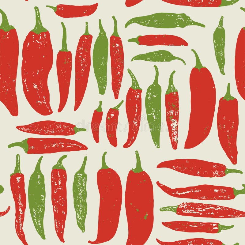 Retro Screen Print Chili or Pepper Seamless Surface Pattern for ...