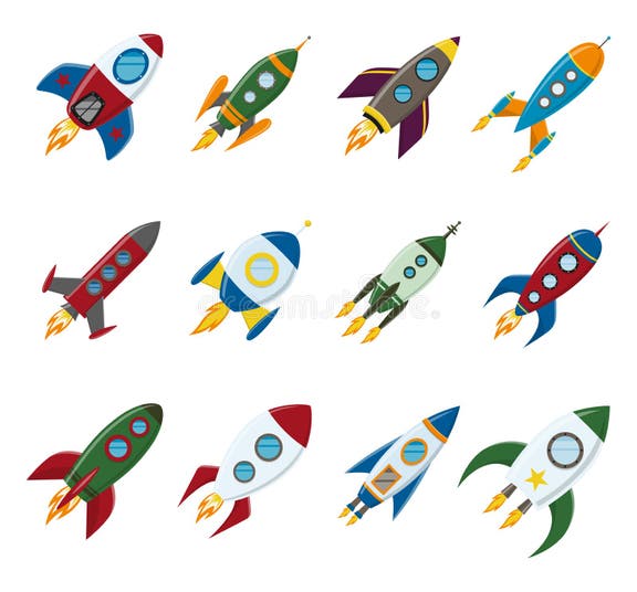 Vector Retro Space Rocket Ship Icon Set in a Flat Style. Design ...