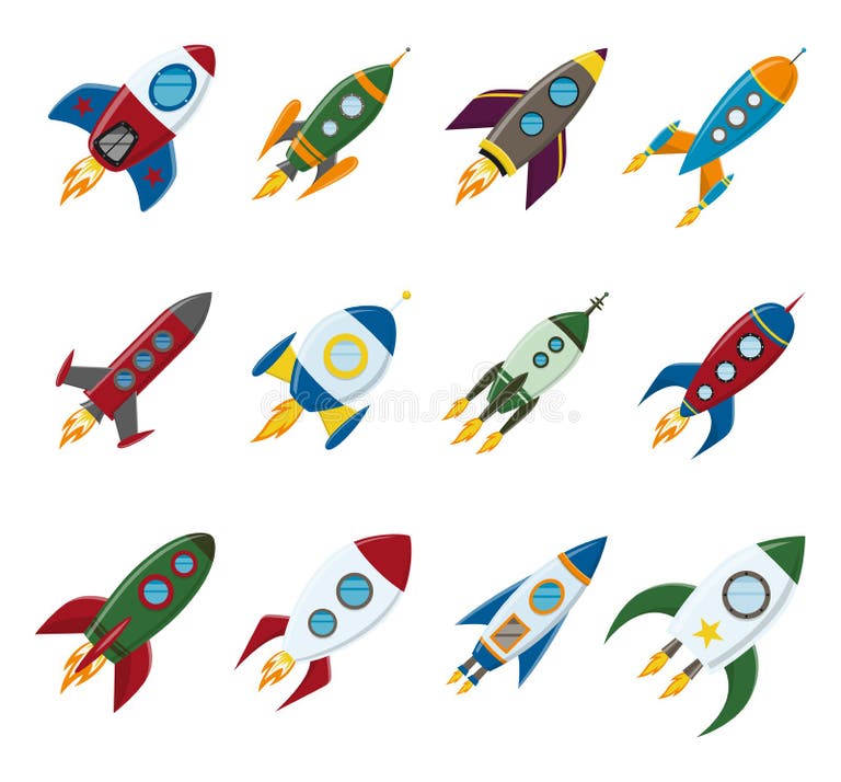 Vector Retro Space Rocket Ship Icon Set in a Flat Style. Design ...