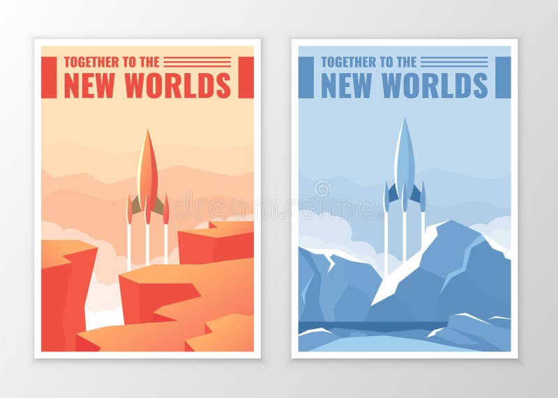 Vector Retro Vintage Space Posters Stock Vector - Illustration of ...