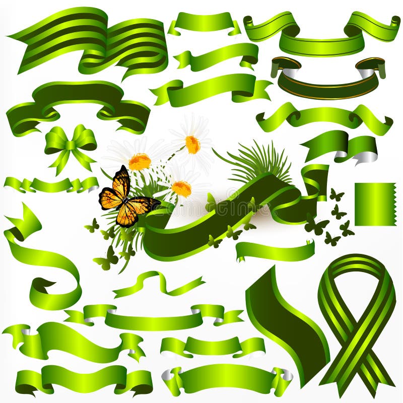 Collection of Vector Green Ribbons and Banners for Design Stock Vector ...