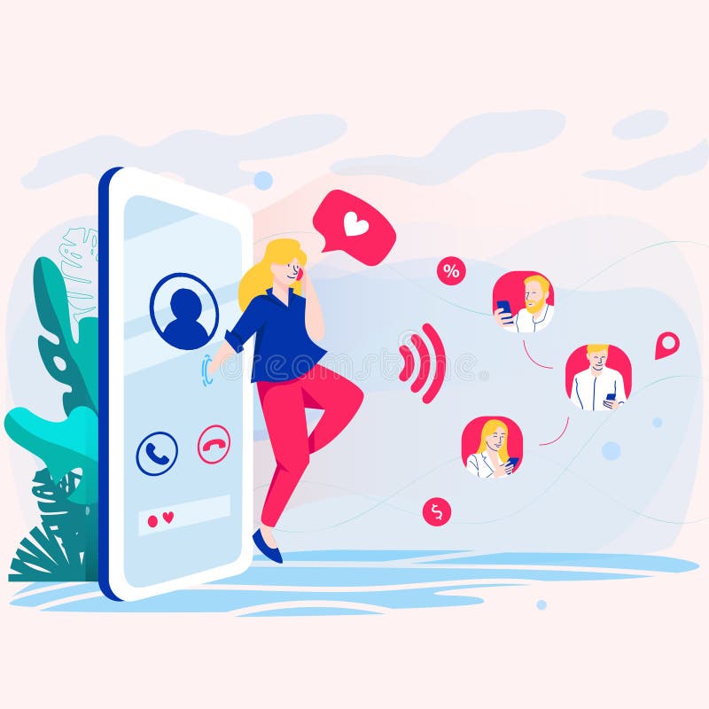 Vector Ringing Smartphone Concept. Woman Calling with Smartphone Vector ...
