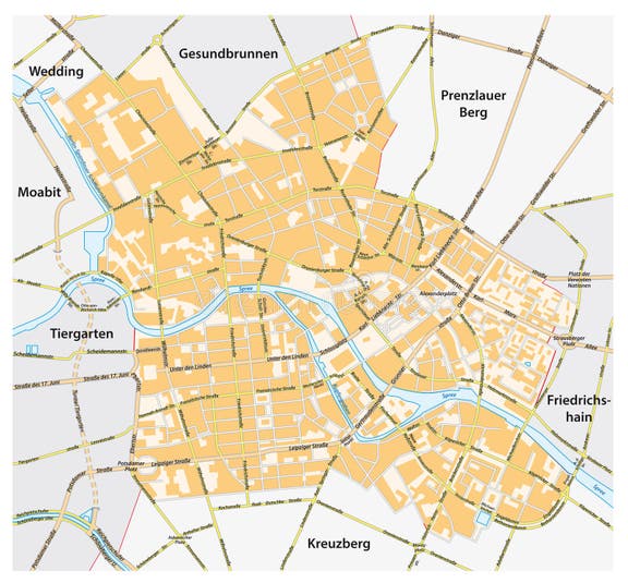 Vector Road Map of Berlin Mitte District, Germany Stock Vector ...