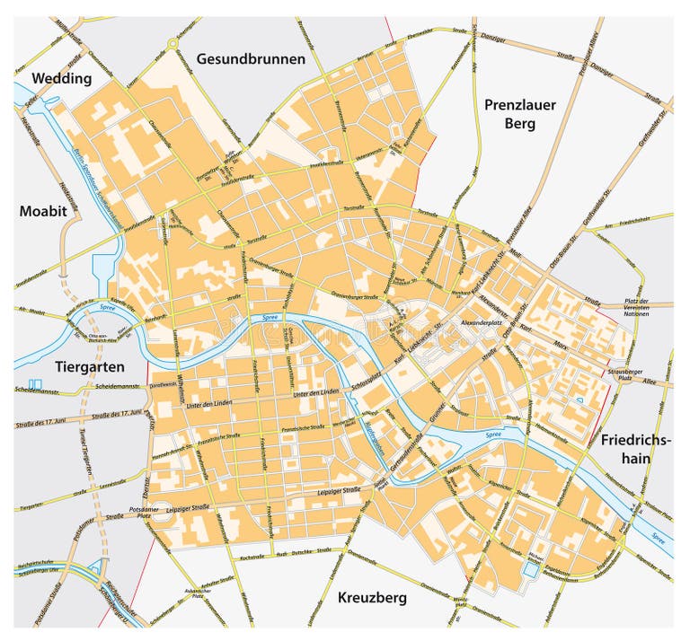 Vector Road Map of Berlin Mitte District, Germany Stock Vector ...