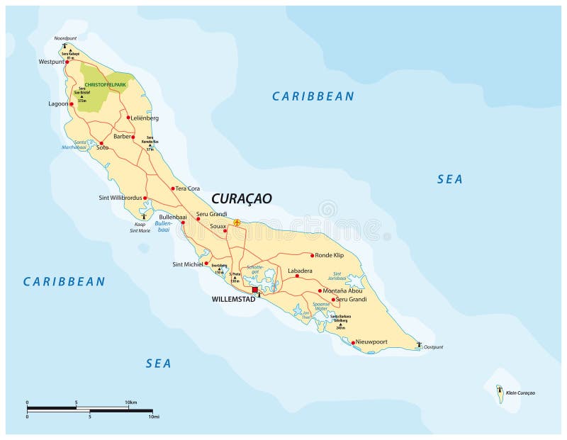 Vector Road Map of the Caribbean ABC Island of Curacao Stock Vector ...