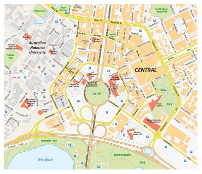 Vector Road Map of Central Canberra, Australia Stock Vector ...