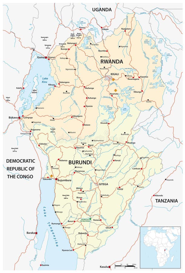 Vector Road Map of East African States Rwanda and Burundi Stock Vector ...