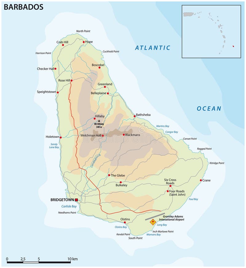 Vector Road Map of the Lesser Antilles Island of Barbados Stock Vector ...