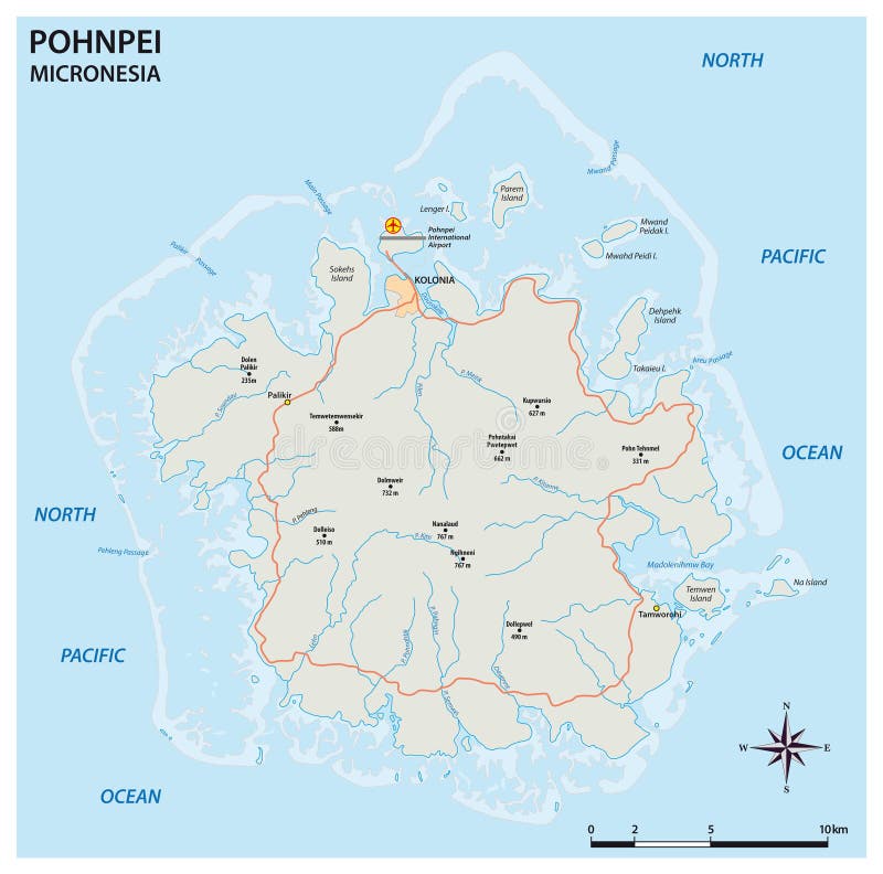 Vector Road Map of the Main Micronesian Island of Pohnpei Stock Vector ...