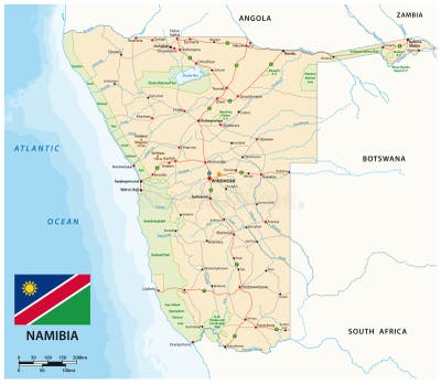 Vector Road Map of Namibia with Flag Stock Vector - Illustration of ...