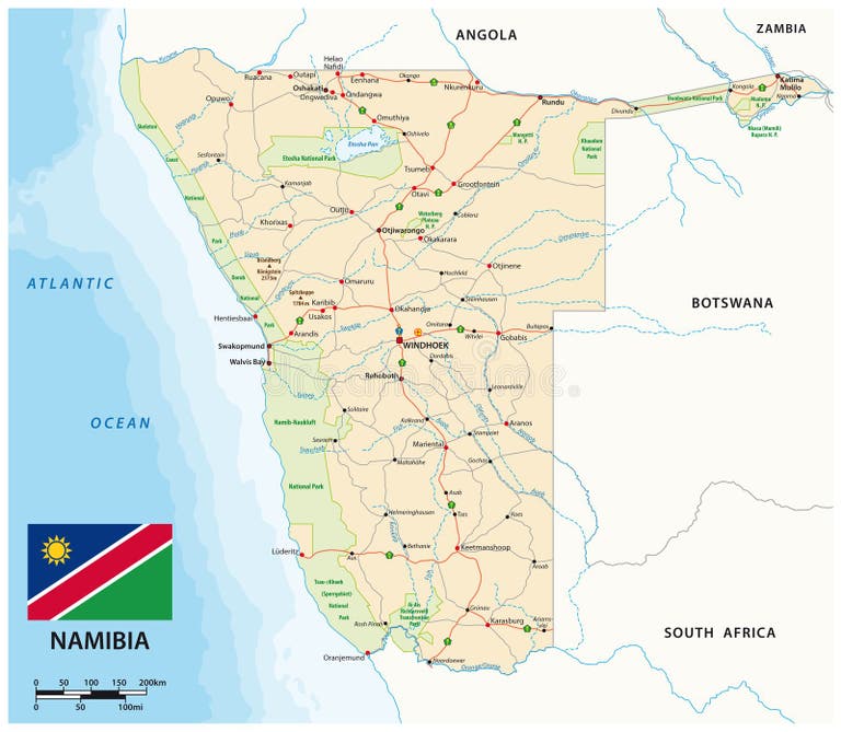 Vector Road Map of Namibia with Flag Stock Vector - Illustration of ...