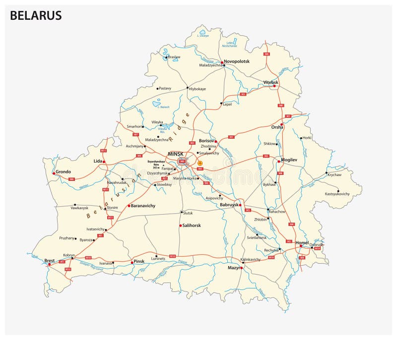 Vector Road Map of the Republic of Belarus Stock Vector - Illustration ...