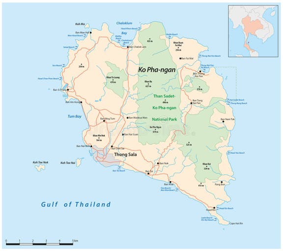 Vector Road Map of the Thai Island of Ko Pha-ngan Stock Vector ...