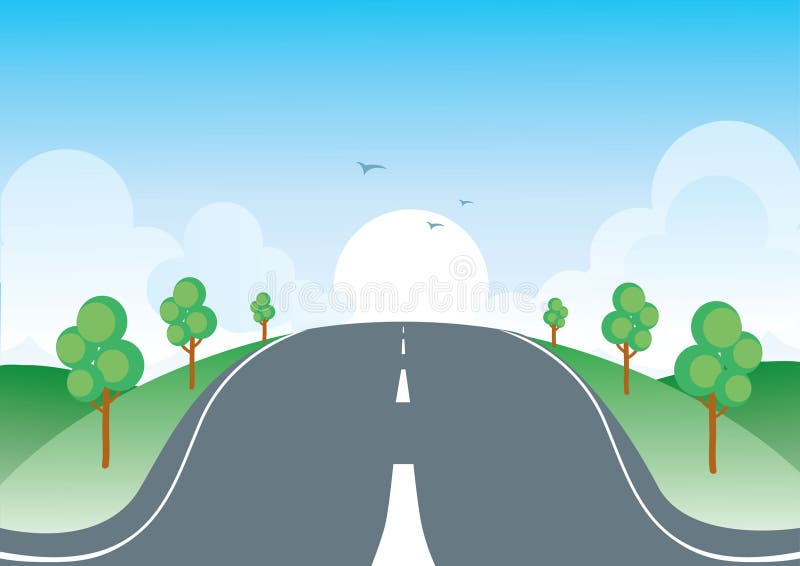 Vector Road and Sun.Landscape Stock Vector - Illustration of grass ...