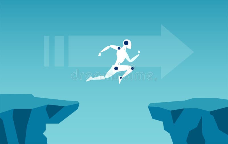 Vector of a Robot Jumping Over Gap As Symbol of Overcoming Challenges ...