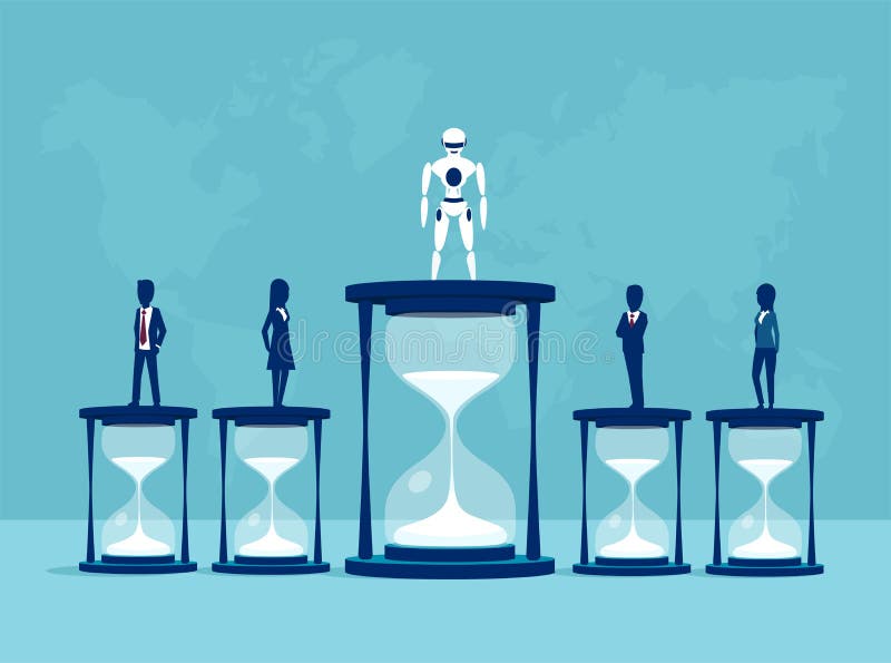 Robot Competition Human Worker and Win. Concept Business Vector, Future ...