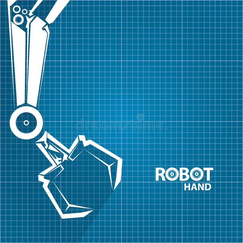 Vector Robotic Arm Symbol on Blueprint Paper Background. Robot Hand ...