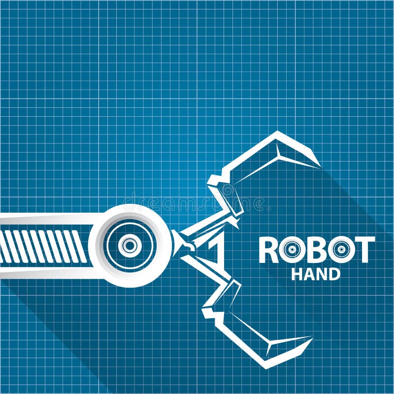Vector Robotic Arm Symbol on Blueprint Paper Background. Robot Hand ...
