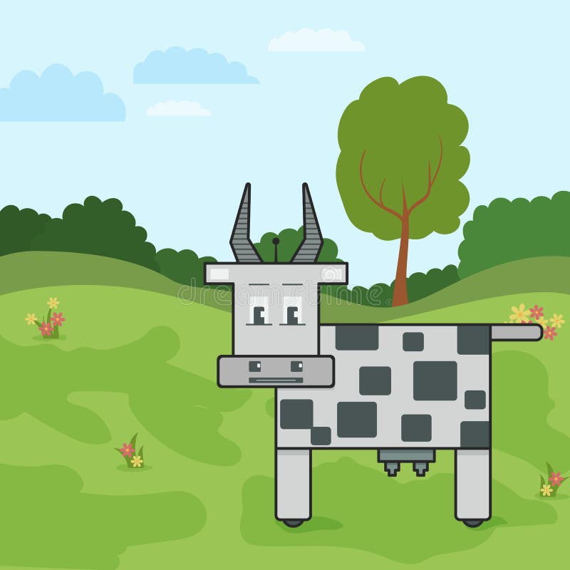 Vector Robotic Cow Illustration Stock Vector - Illustration of funny ...