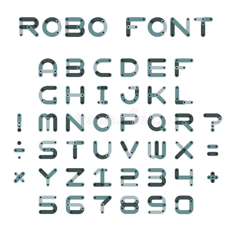 Vector Robotic or Mechanic Font in Flat Style Stock Vector ...