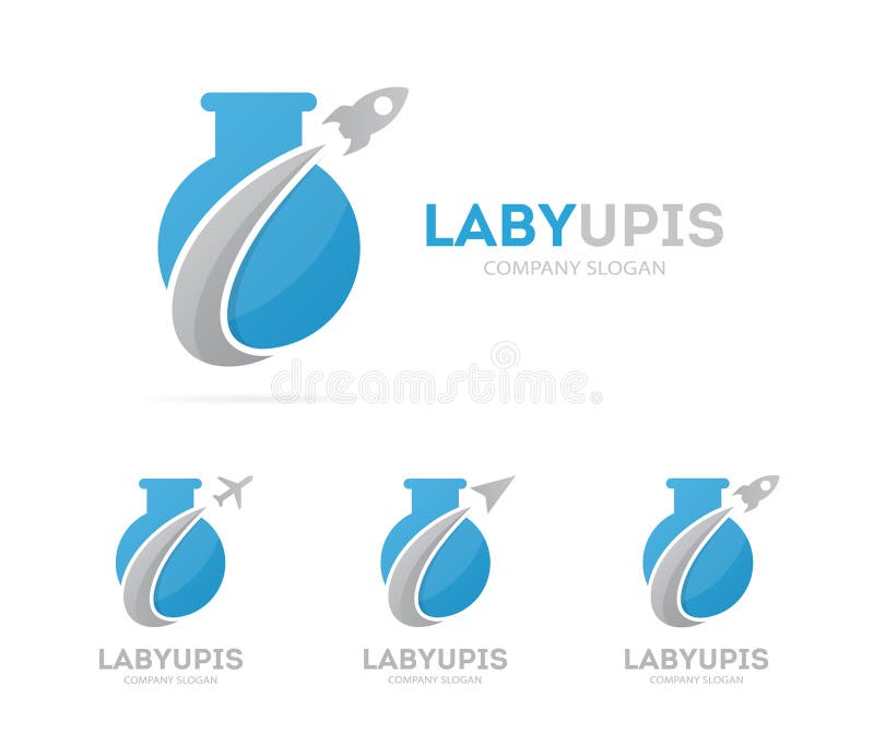 Vector of Rocket and Bulb Logo Combination. Airplane and Lab Bottle ...