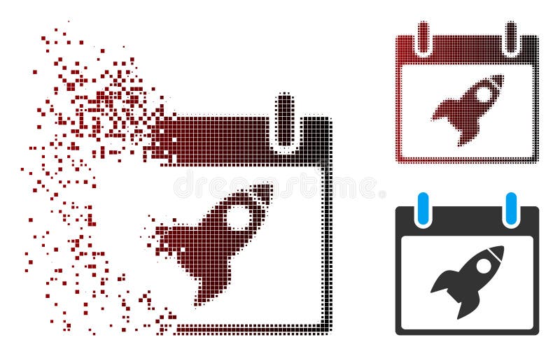 Dissolved Pixel Halftone Rocket Calendar Day Icon Stock Vector ...