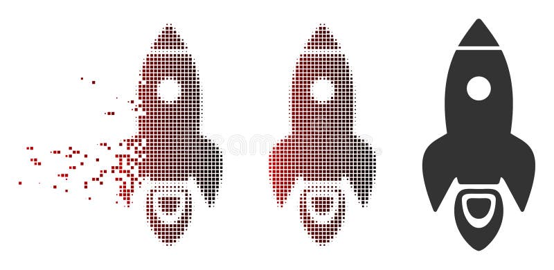Broken Pixel Halftone Rocket Icon Stock Vector - Illustration of ...