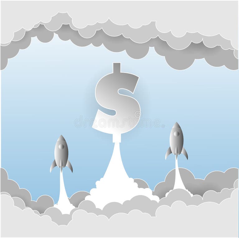 Vector of Rocket Launch with Dollar Sign. Rocket Ship in a Flat Stock ...