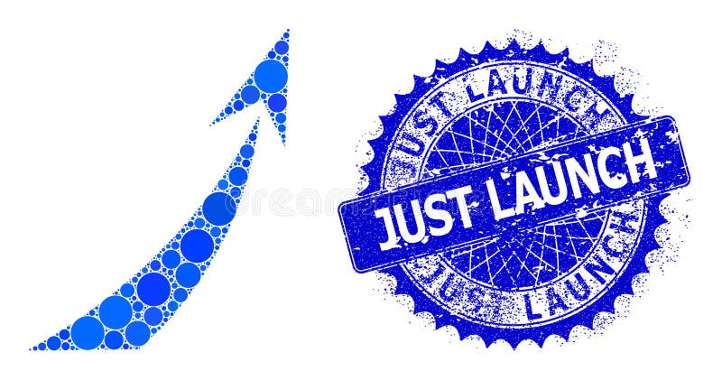 Vector Rocket Start Collage of Small Circles and Grunge Just Launch ...