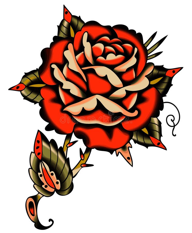 Vector Rode Rose Tattoo Style Vector Illustratie - Illustration of ...