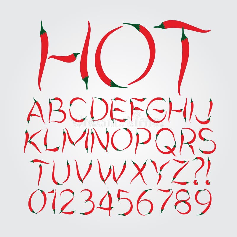 Vector Rojo De Chili Alphabet Y Del Dígito Ilustración del Vector ...