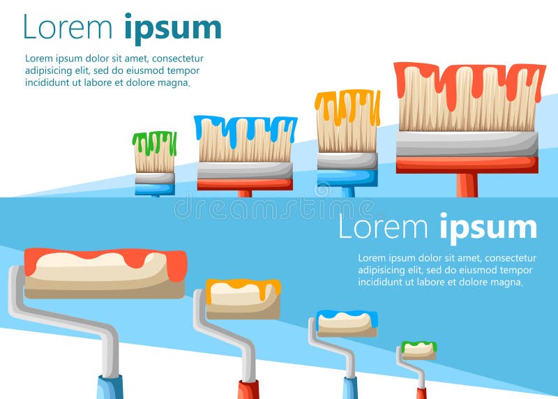 Vector Roller and Paint Brushes with Colors Set of Tools for Repair and ...