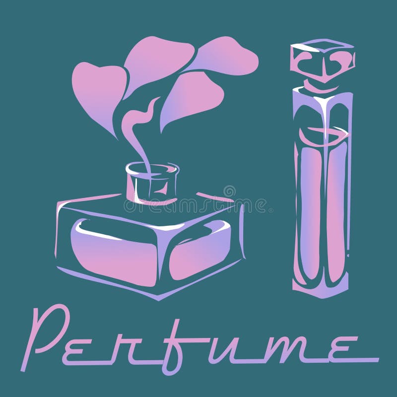 Romantic Drawing of Perfume Bottles and Flower Petals on Dark ...