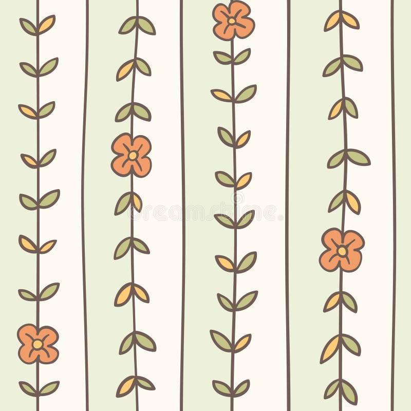 Vector Romantic Hand Draw Vertical Striped Seamless Floral Background ...