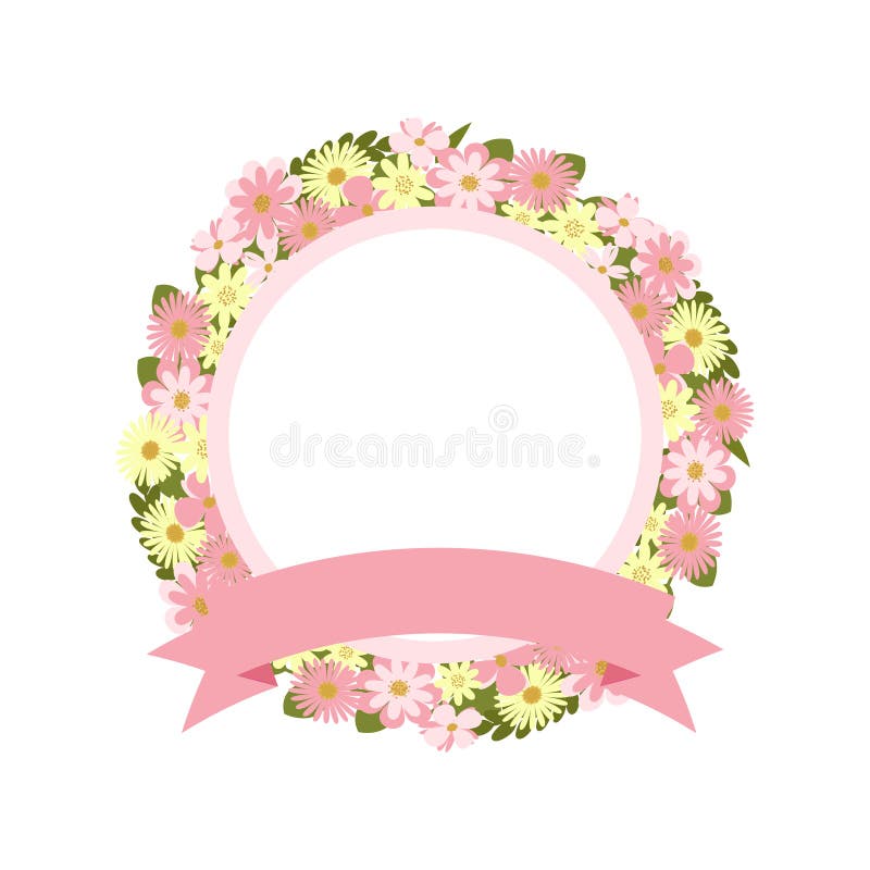 Vector Rond Kader Met Bloemen En Lint Vector Illustratie - Illustration ...