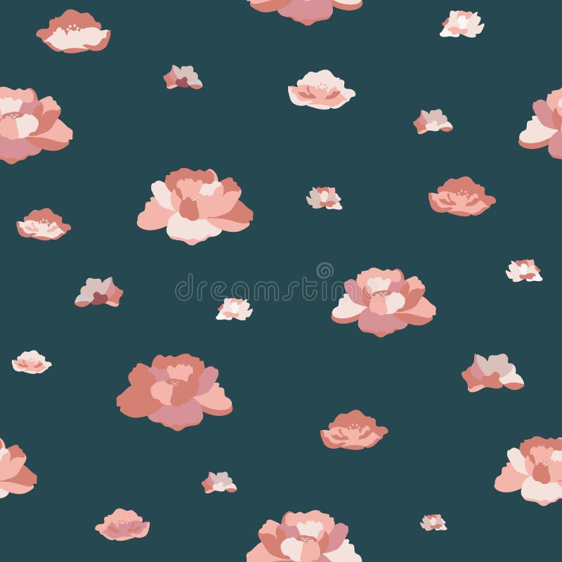 Vector Rose Blooms on Dark Green Seamless Pattern Background. Stock ...