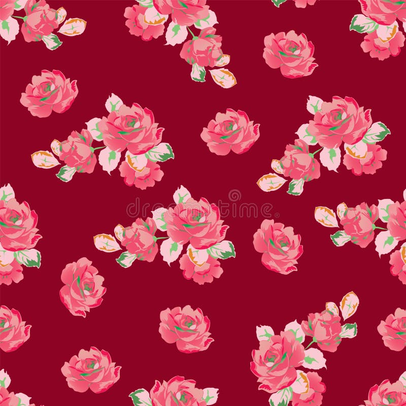 Vector Rose Flowers Seamless Pattern and Digital Textile Print. Stock ...