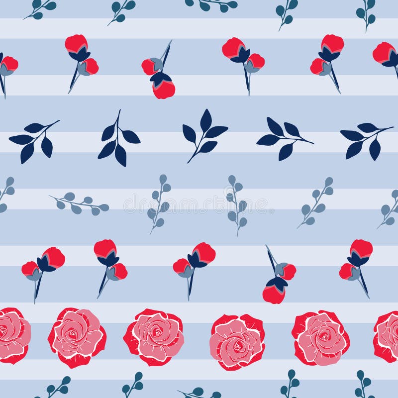 Vector Roses Seamless Pattern Design Illustration on Stripes Stock ...