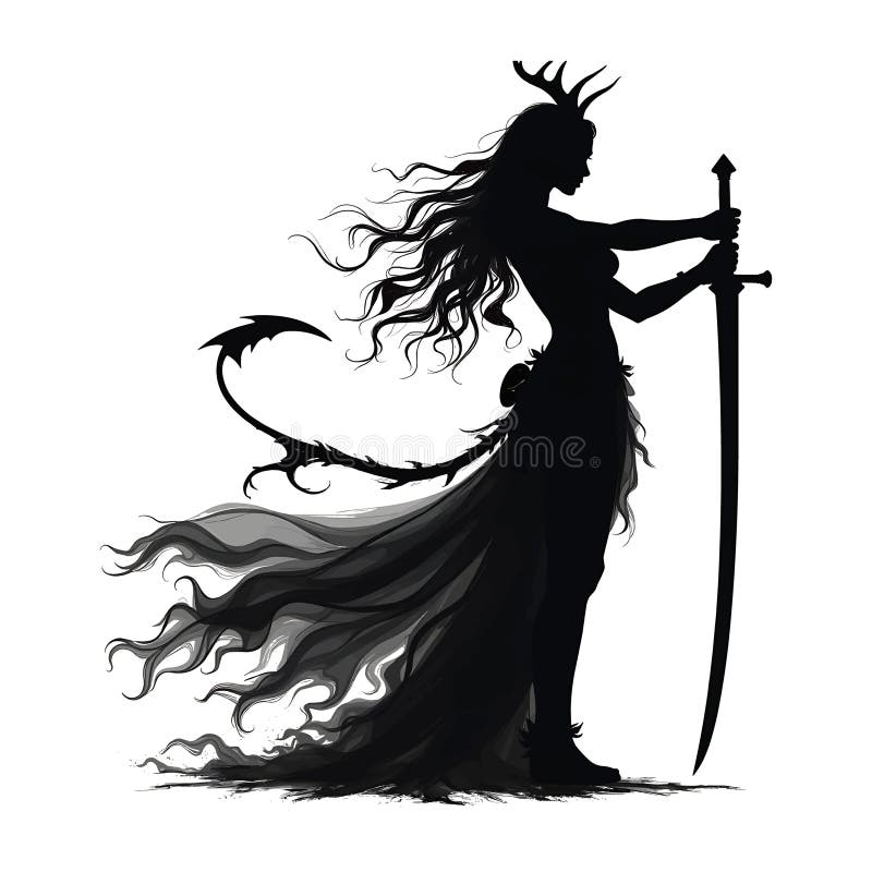 Vector 360 Rotation of the Sword Pose Female Devil Silhouette Design ...
