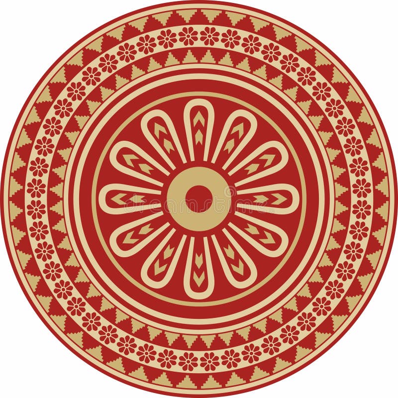 Vector Round Assyrian Gold with Red Ornament. Stock Vector ...