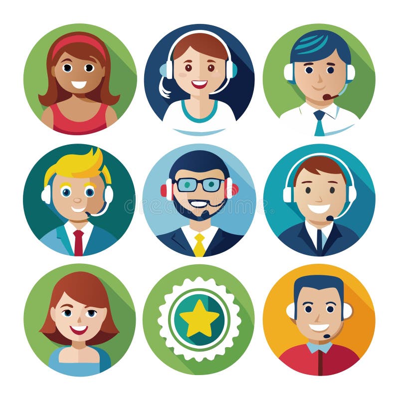 Vector of Round Avatar Profile of Men and Women, Customer Support ...