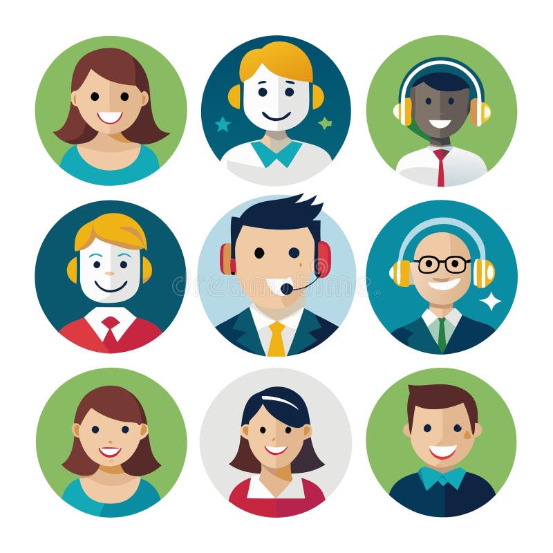 Vector of Round Avatar Profile of Men and Women, Customer Support ...