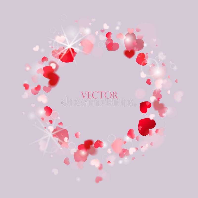 Vector. Round Banner with Glowing Hearts. Red Heart and Circle Stock ...