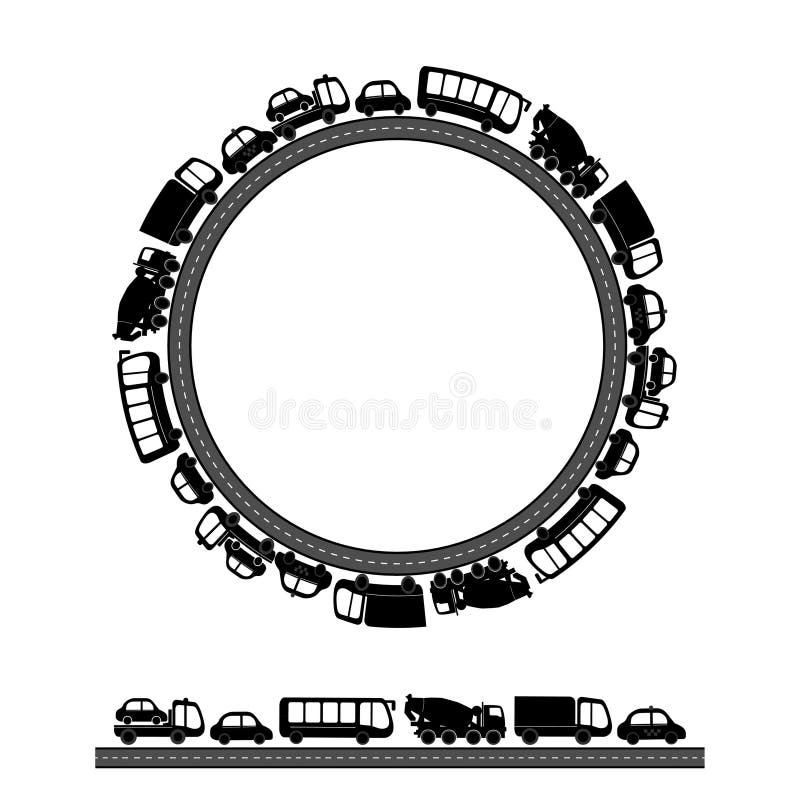 Vector Round Black Frame with Road and Cars Stock Vector - Illustration ...