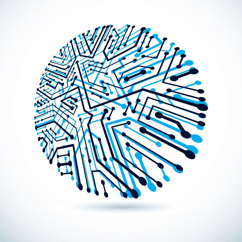 Vector Round Circuit Board With Electronic Components Of Technology ...