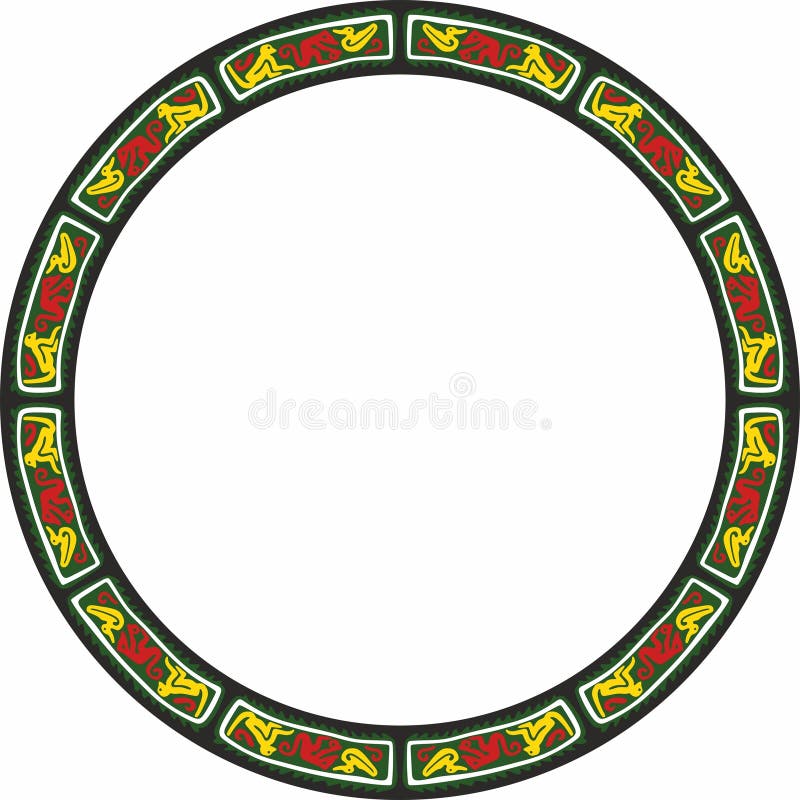 Vector Round Gold with Red Indian National Ornament. Ethnic Plant ...