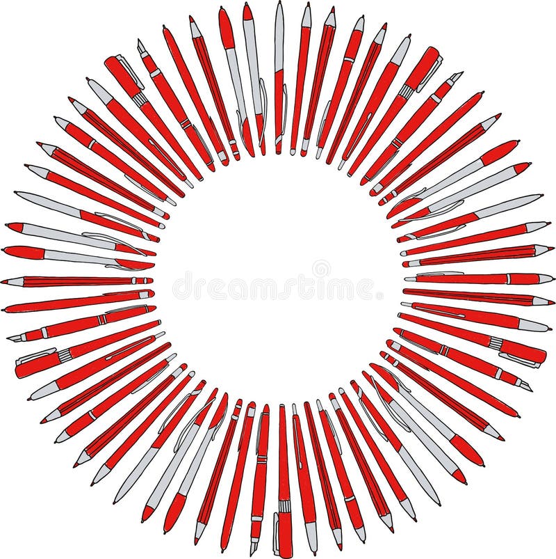 Vector Round Decorative Border from Set Various Drawn Pens and Pencils ...