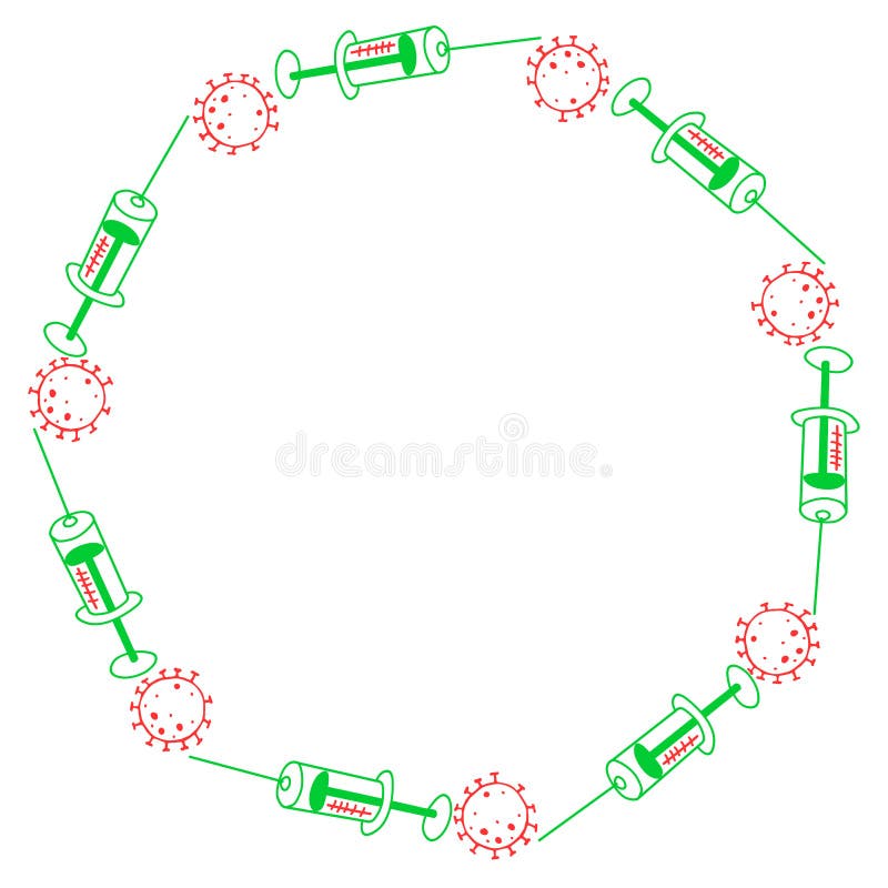 Vector Round Frame on Theme of Vaccination. Contour Molecules ...